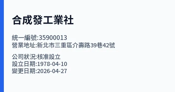合成發工業社的照片-統編 35900013(新北市) 公司登記資料與營業項目詳細圖表