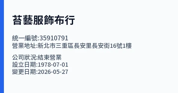 苔藝服飾布行的照片-統編 35910791(新北市) 公司登記資料與營業項目詳細圖表