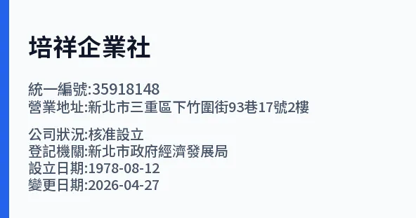 培祥企業社的照片-統編 35918148(新北市) 公司登記資料與營業項目詳細圖表