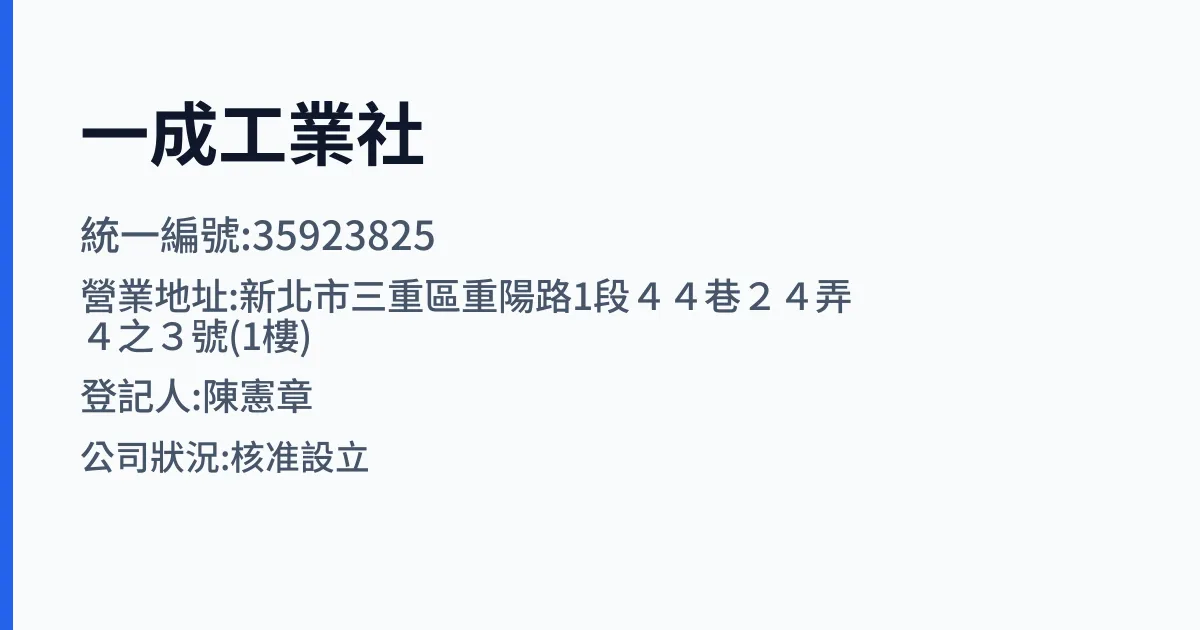 一成工業社 - 統編 35923825(新北市) 公司登記資料與營業項目詳細圖表