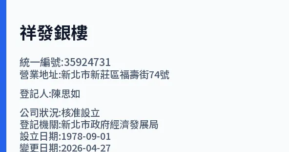祥發銀樓的照片-統編 35924731(新北市) 公司登記資料與營業項目詳細圖表