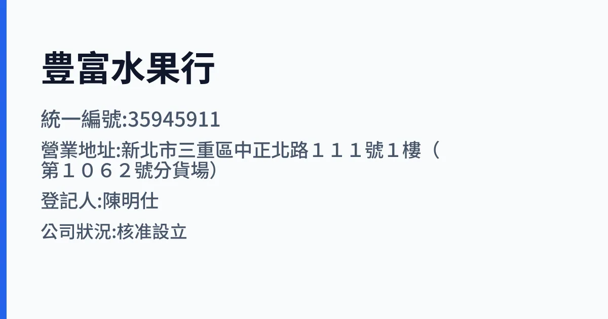 豊富水果行 - 統編 35945911(新北市) 公司登記資料與營業項目詳細圖表