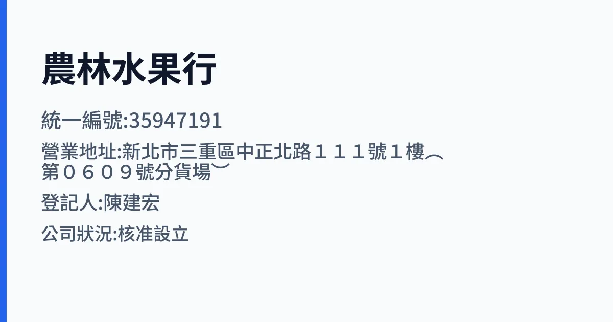 農林水果行 - 統編 35947191(新北市) 公司登記資料與營業項目詳細圖表