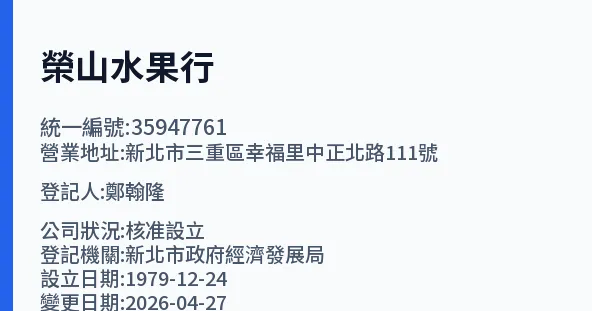 榮山水果行的照片-統編 35947761(新北市) 公司登記資料與營業項目詳細圖表