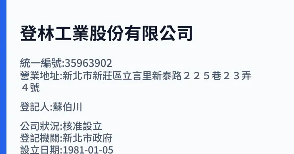 登林工業股份有限公司的照片-統編 35963902(新北市) 公司登記資料與營業項目詳細圖表