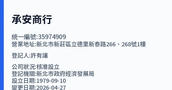 承安商行的照片-統編 35974909(新北市) 公司登記資料與營業項目詳細圖表