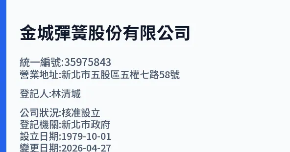 金城彈簧股份有限公司的照片-統編 35975843(新北市) 公司登記資料與營業項目詳細圖表