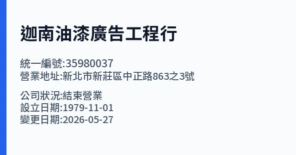 迦南油漆廣告工程行的照片-統編 35980037(新北市) 公司登記資料與營業項目詳細圖表
