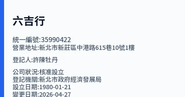 六吉行的照片-統編 35990422(新北市) 公司登記資料與營業項目詳細圖表