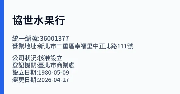 協世水果行的照片-統編 36001377(新北市) 公司登記資料與營業項目詳細圖表