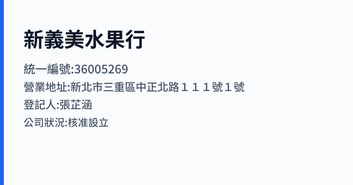 新義美水果行 - 統編 36005269(新北市) 公司登記資料與營業項目詳細圖表