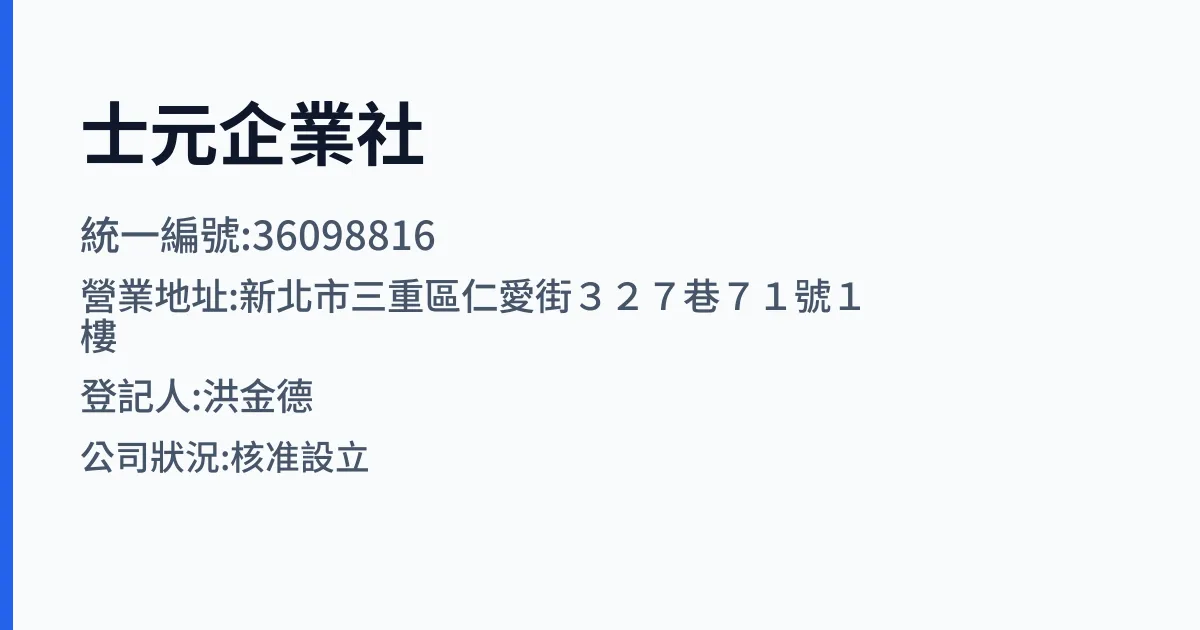 士元企業社 - 統編 36098816(新北市) 公司登記資料與營業項目詳細圖表