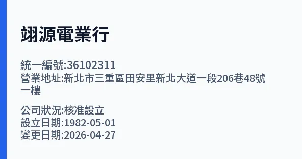 翊源電業行的照片-統編 36102311(新北市) 公司登記資料與營業項目詳細圖表