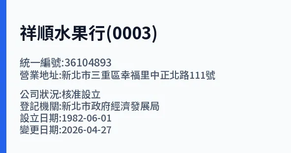 祥順水果行(0003)的照片-統編 36104893(新北市) 公司登記資料與營業項目詳細圖表
