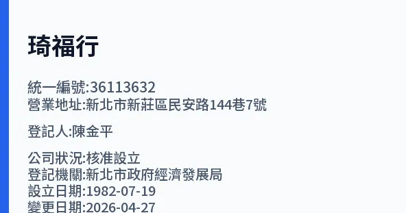 琦福行的照片-統編 36113632(新北市) 公司登記資料與營業項目詳細圖表