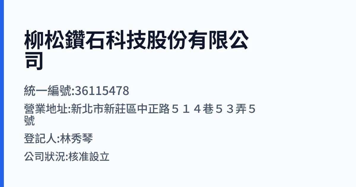 柳松鑽石科技股份有限公司 - 統編 36115478(新北市) 公司登記資料與營業項目詳細圖表