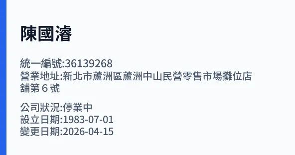 陳國濬的照片-統編 36139268(新北市) 公司登記資料與營業項目詳細圖表