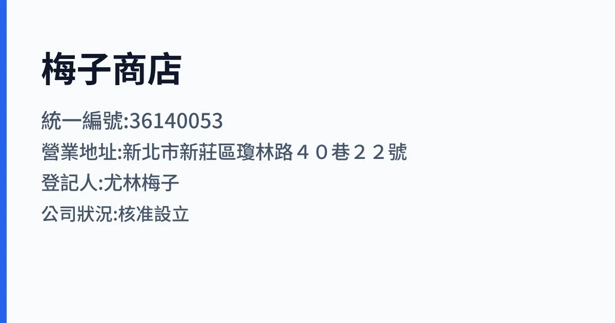 梅子商店 - 統編 36140053(新北市) 公司登記資料與營業項目詳細圖表