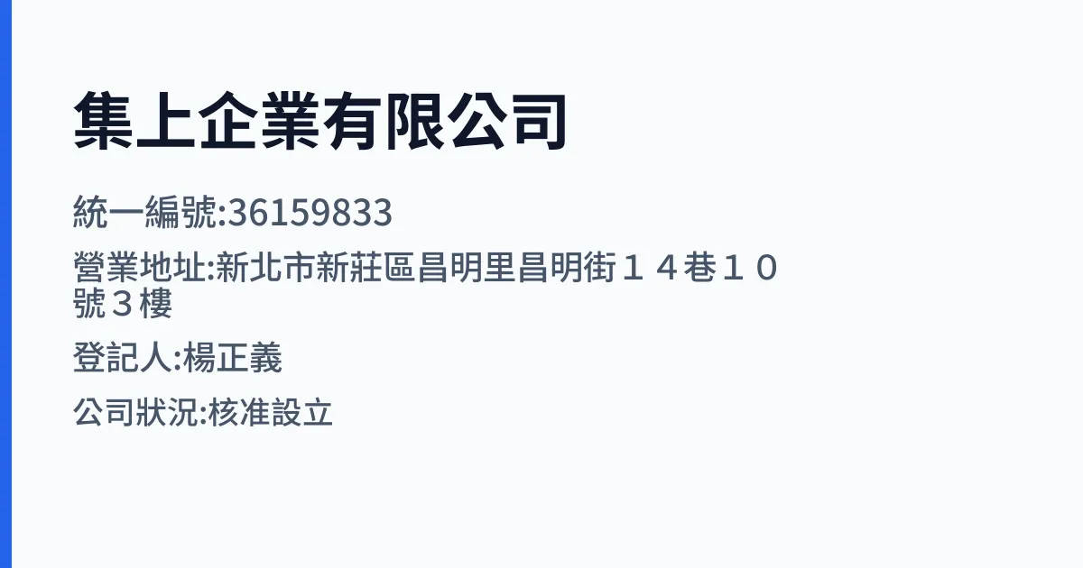 集上企業有限公司 - 統編 36159833(新北市) 公司登記資料與營業項目詳細圖表