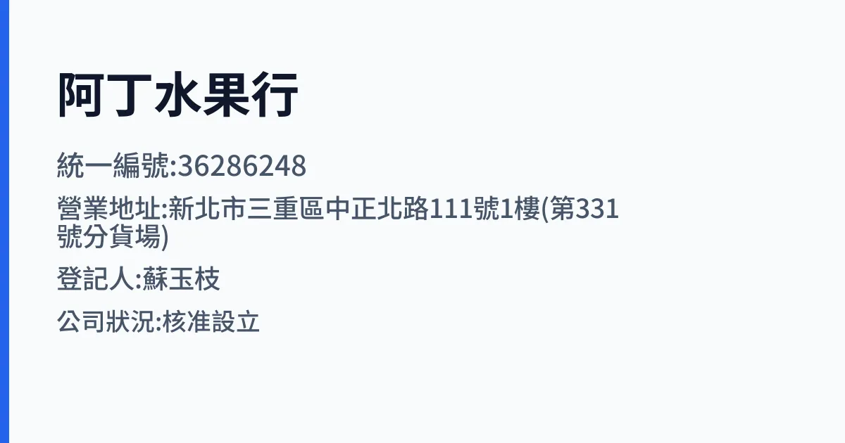 阿丁水果行 - 統編 36286248（新北市） 公司登記資料與營業項目詳細圖表