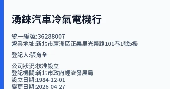 湧錸汽車冷氣電機行的照片-統編 36288007(新北市) 公司登記資料與營業項目詳細圖表