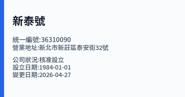 新泰號的照片-統編 36310090(新北市) 公司登記資料與營業項目詳細圖表