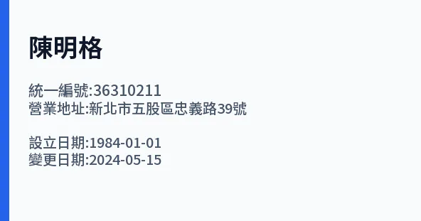 陳明格的照片-統編 36310211(新北市) 公司登記資料與營業項目詳細圖表
