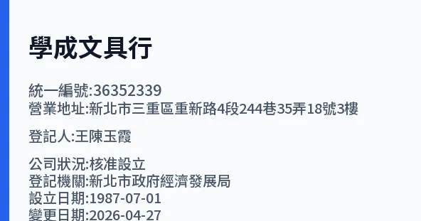 學成文具行的照片-統編 36352339(新北市) 公司登記資料與營業項目詳細圖表
