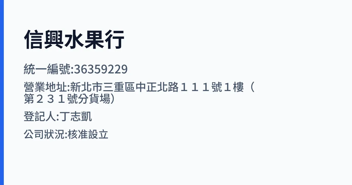 信興水果行 - 統編 36359229(新北市) 公司登記資料與營業項目詳細圖表