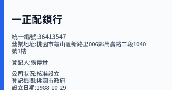 一正配鎖行的照片-統編 36413547(桃園市) 公司登記資料與營業項目詳細圖表