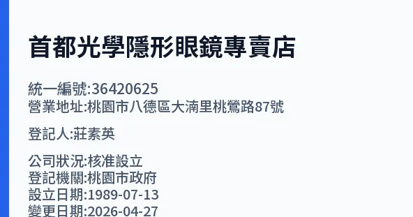 首都光學隱形眼鏡專賣店的照片-統編 36420625(桃園市) 公司登記資料與營業項目詳細圖表