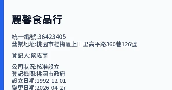麗馨食品行的照片-統編 36423405(桃園市) 公司登記資料與營業項目詳細圖表