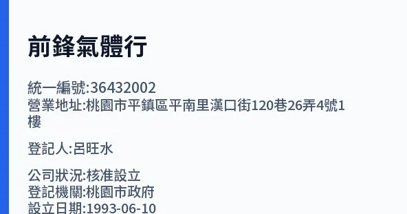 前鋒氣體行的照片-統編 36432002(桃園市) 公司登記資料與營業項目詳細圖表