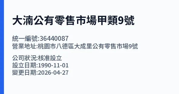 大湳公有零售市場甲類9號的照片-統編 36440087(桃園市) 公司登記資料與營業項目詳細圖表