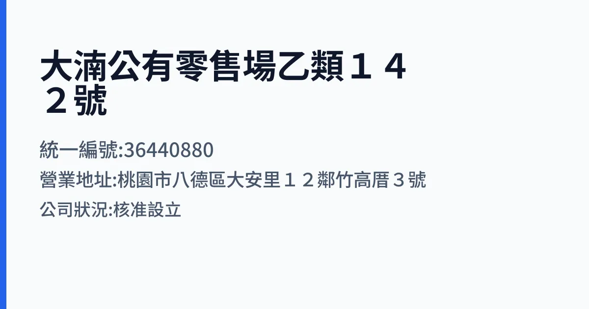 大湳公有零售場乙類１４２號 - 統編 36440880(桃園市) 公司登記資料與營業項目詳細圖表