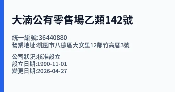 大湳公有零售場乙類142號的照片-統編 36440880(桃園市) 公司登記資料與營業項目詳細圖表