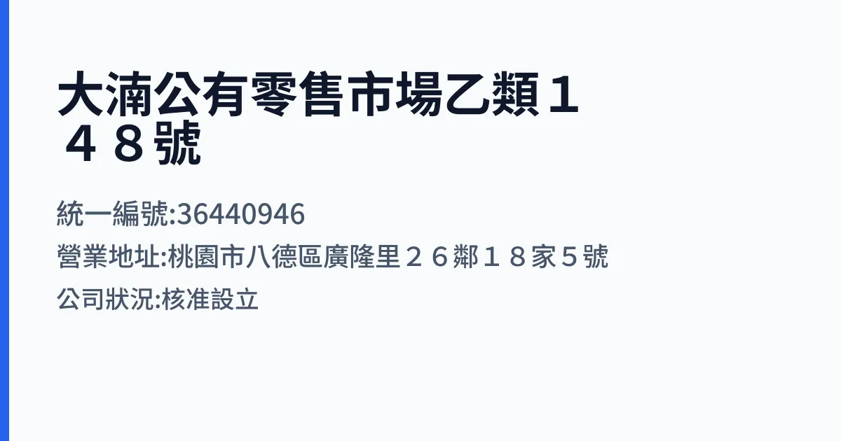大湳公有零售市場乙類１４８號 - 統編 36440946(桃園市) 公司登記資料與營業項目詳細圖表