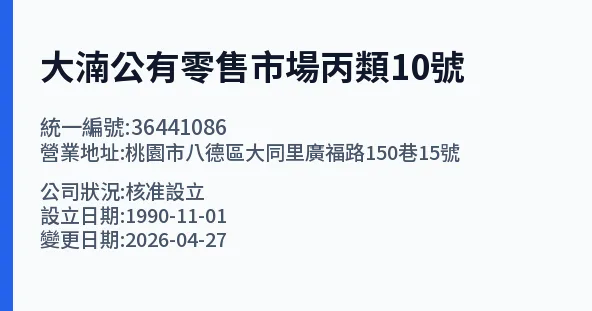 大湳公有零售市場丙類10號的照片-統編 36441086(桃園市) 公司登記資料與營業項目詳細圖表