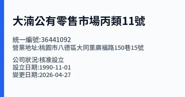 大湳公有零售市場丙類11號的照片-統編 36441092(桃園市) 公司登記資料與營業項目詳細圖表