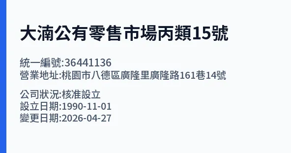 大湳公有零售市場丙類15號的照片-統編 36441136(桃園市) 公司登記資料與營業項目詳細圖表