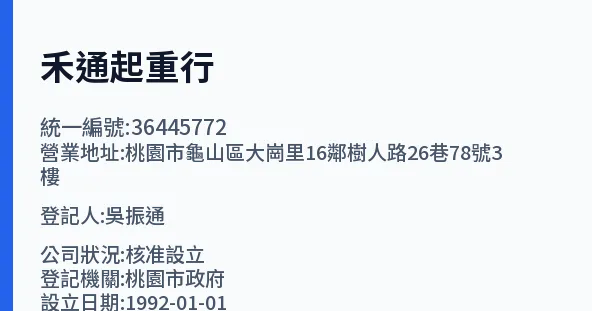 禾通起重行的照片-統編 36445772(桃園市) 公司登記資料與營業項目詳細圖表
