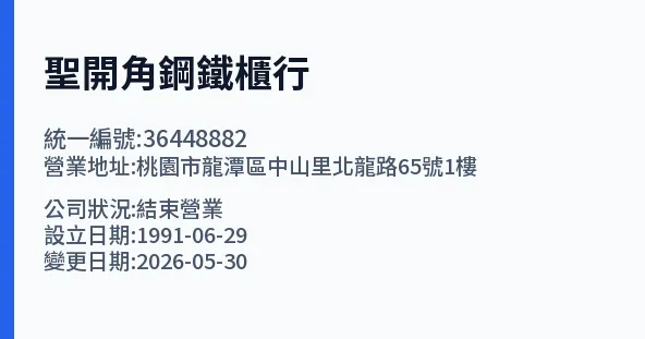 聖開角鋼鐵櫃行的照片-統編 36448882(桃園市) 公司登記資料與營業項目詳細圖表
