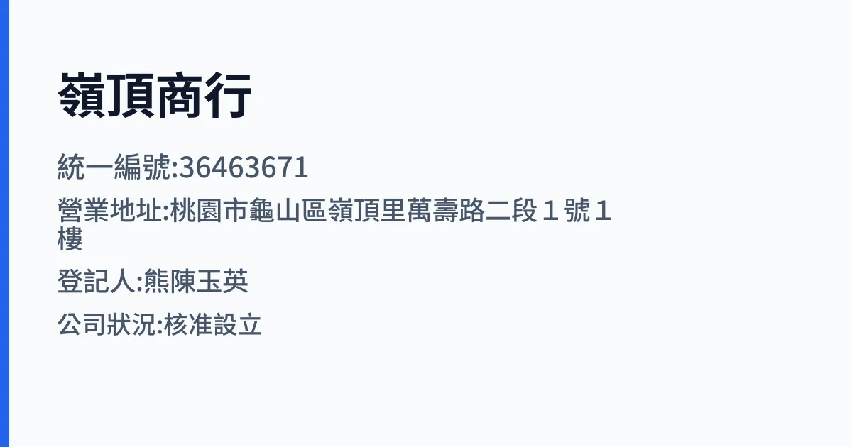 嶺頂商行 - 統編 36463671(桃園市) 公司登記資料與營業項目詳細圖表