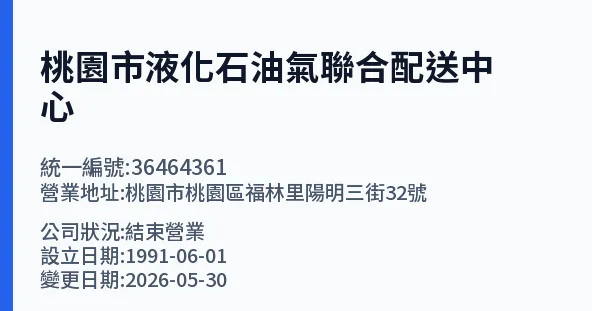 桃園市液化石油氣聯合配送中心的照片-統編 36464361(桃園市) 公司登記資料與營業項目詳細圖表