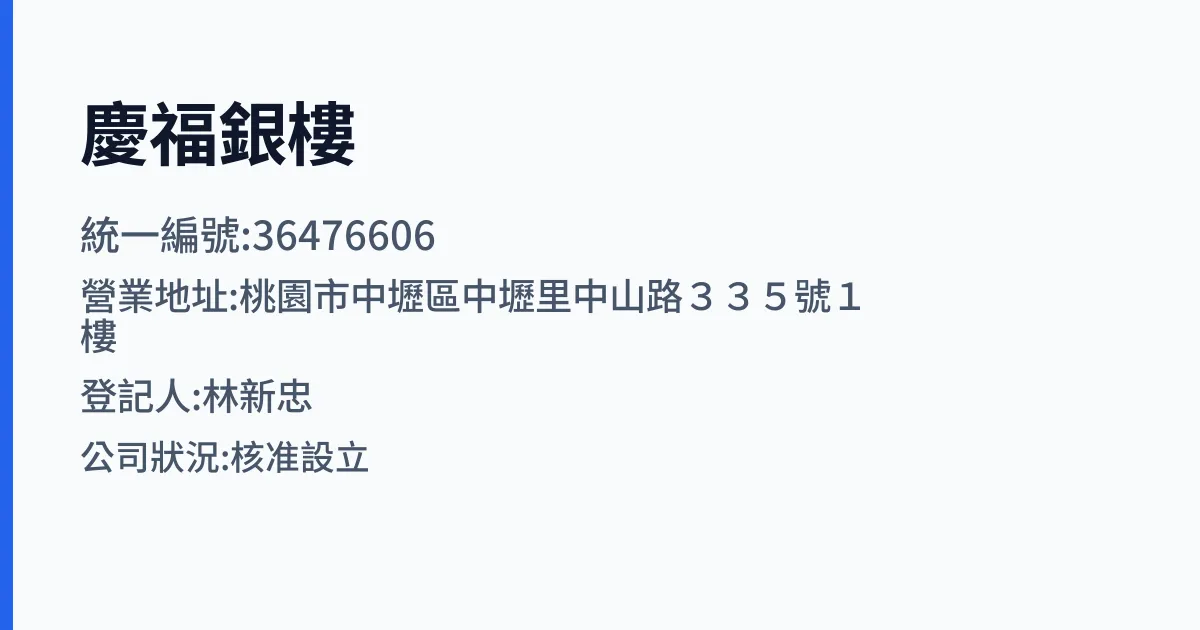 慶福銀樓 - 統編 36476606(桃園市) 公司登記資料與營業項目詳細圖表