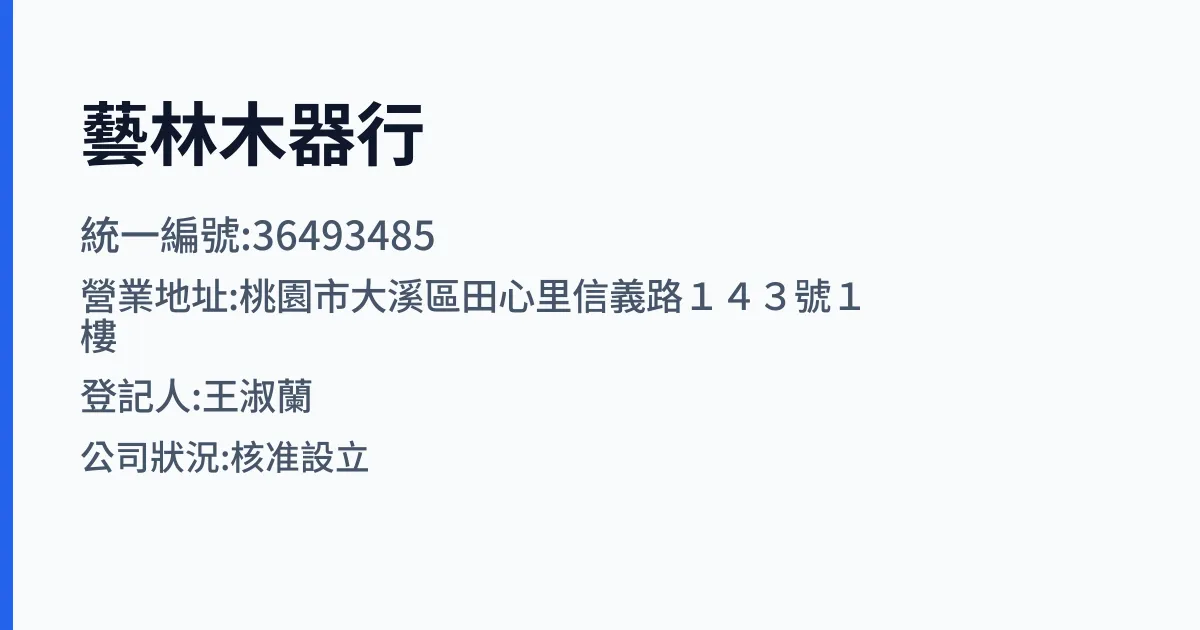 藝林木器行 - 統編 36493485(桃園市) 公司登記資料與營業項目詳細圖表