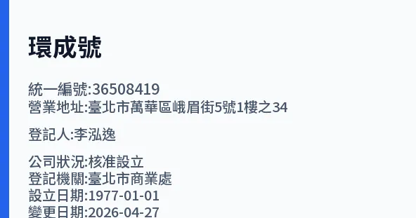 環成號的照片-統編 36508419(臺北市) 公司登記資料與營業項目詳細圖表