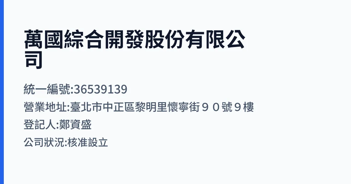 萬國綜合開發股份有限公司 - 統編 36539139(臺北市) 公司登記資料與營業項目詳細圖表