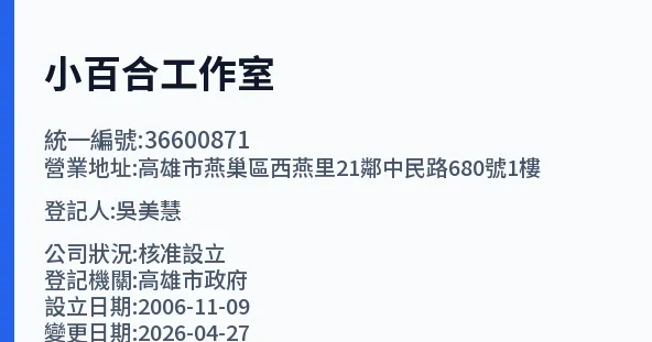 小百合工作室的照片-統編 36600871(高雄市) 公司登記資料與營業項目詳細圖表