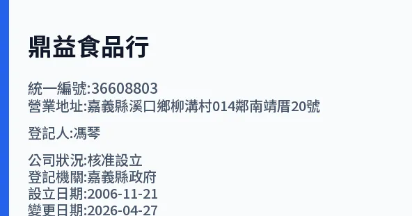 鼎益食品行的照片-統編 36608803(嘉義縣) 公司登記資料與營業項目詳細圖表